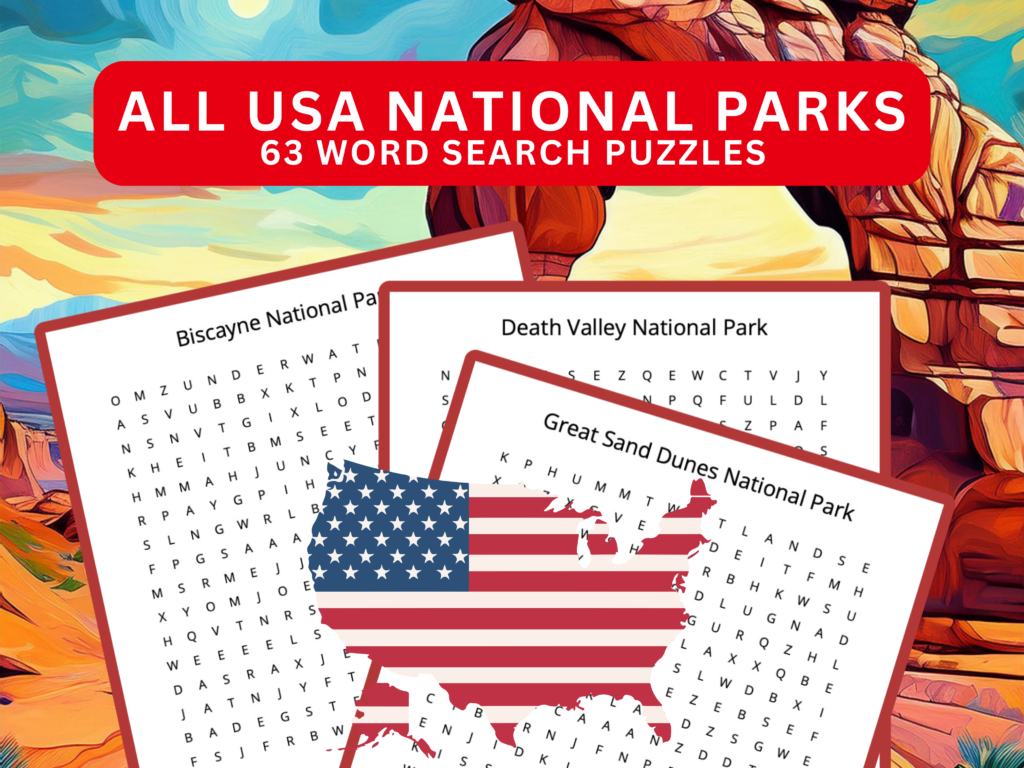 National Parks Word Search Puzzles. Printable Road Trip Worksheet ...